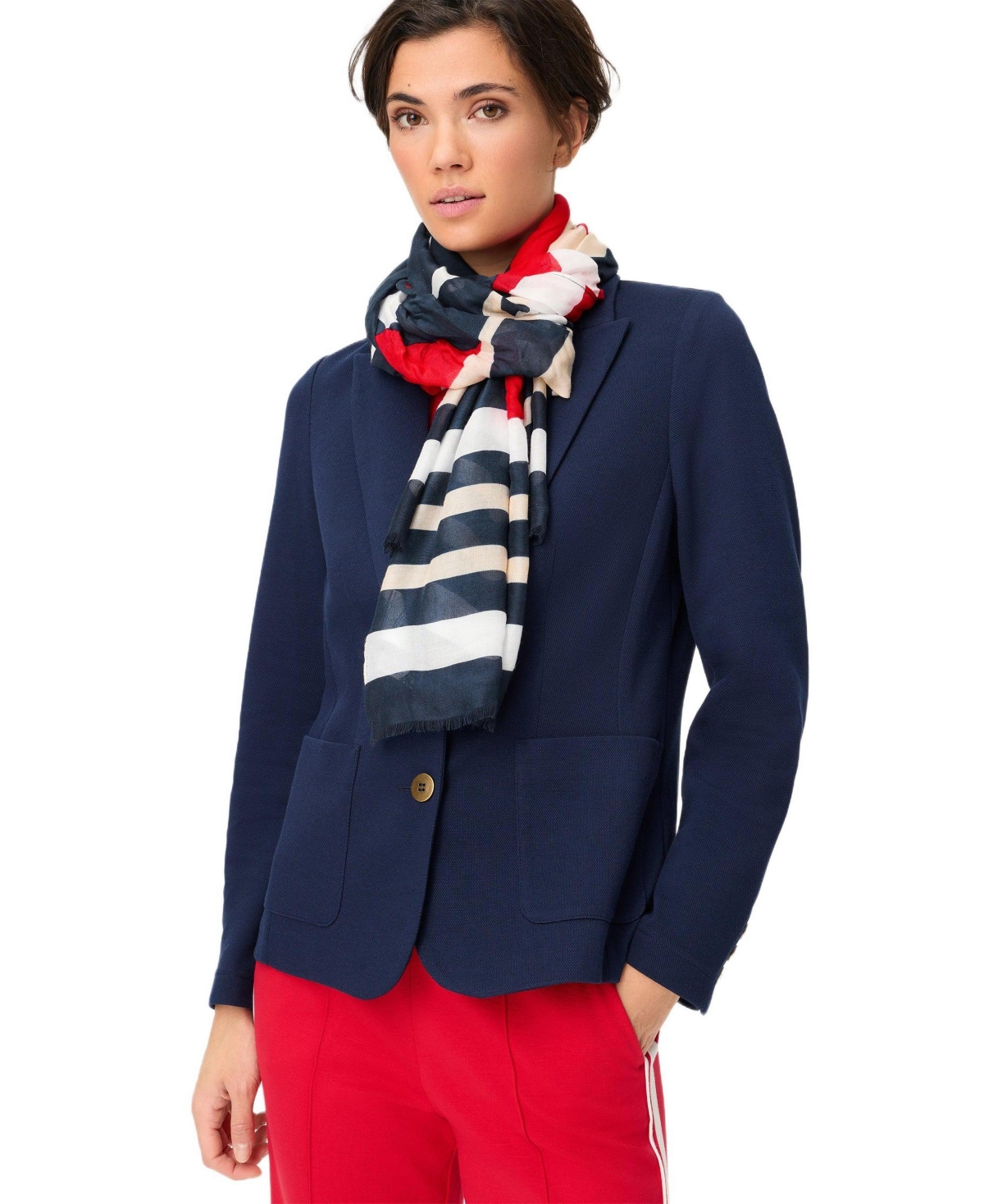 Click here for Olsen Womens Abstract Camo & Stripe Scarf - Ink bl... prices