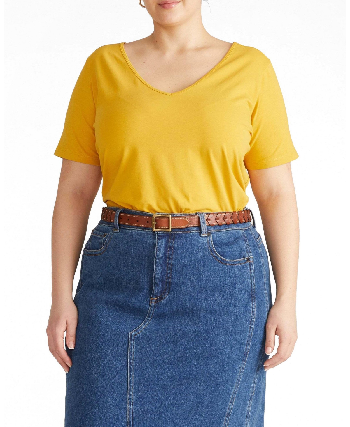 Click here for Universal Standard Plus Size Double V Tee - Golden... prices