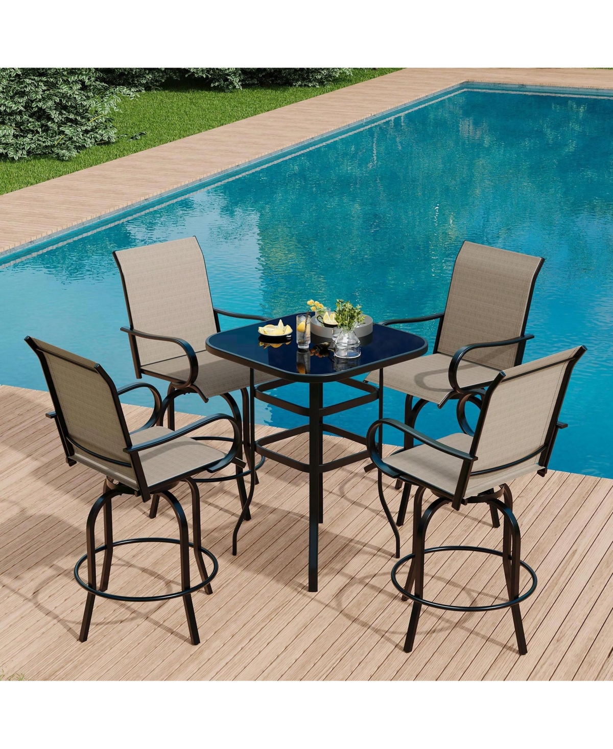 Click here for GarveeLife 5 Piece Outdoor Swivel Bar Set  4 Count... prices