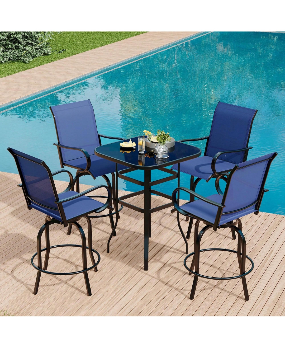 Click here for GarveeLife 5 Piece Outdoor Swivel Bar Set  4 Count... prices