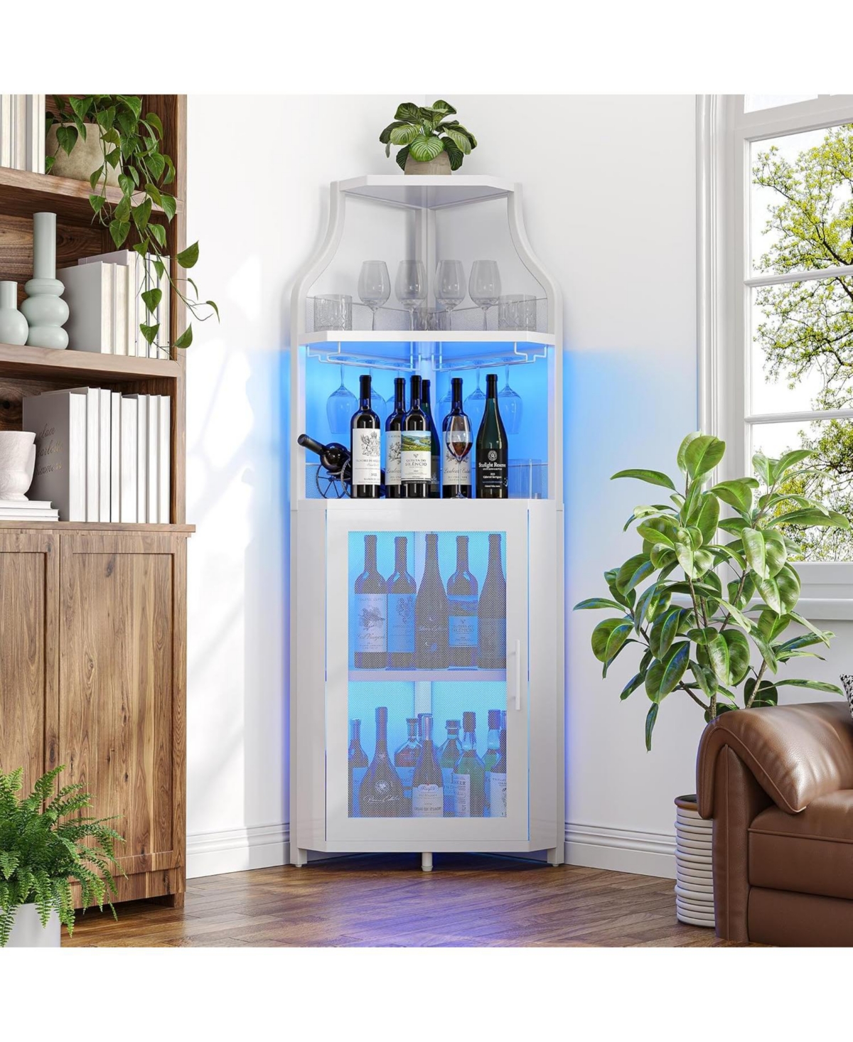 Click here for gaomon Corner Bar Wine Cabinet with Led Lights  5-... prices