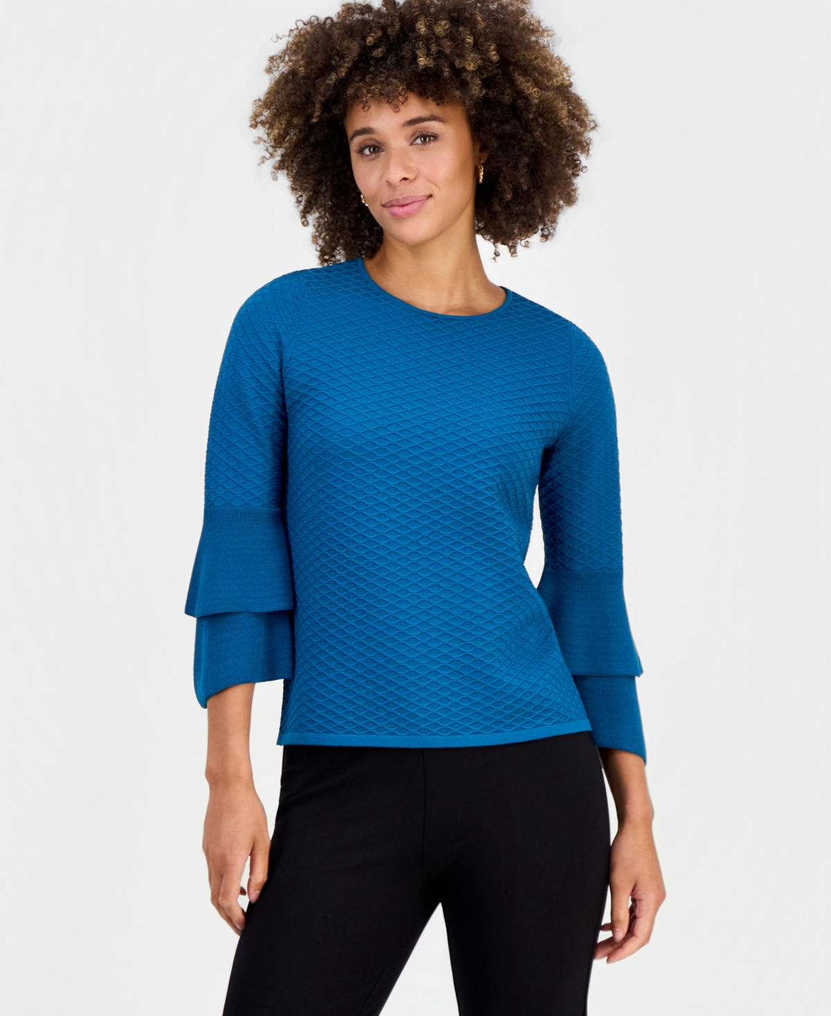 Click here for Kasper Womens Textured Knit Flared-Cuff 3/4-Sleeve... prices