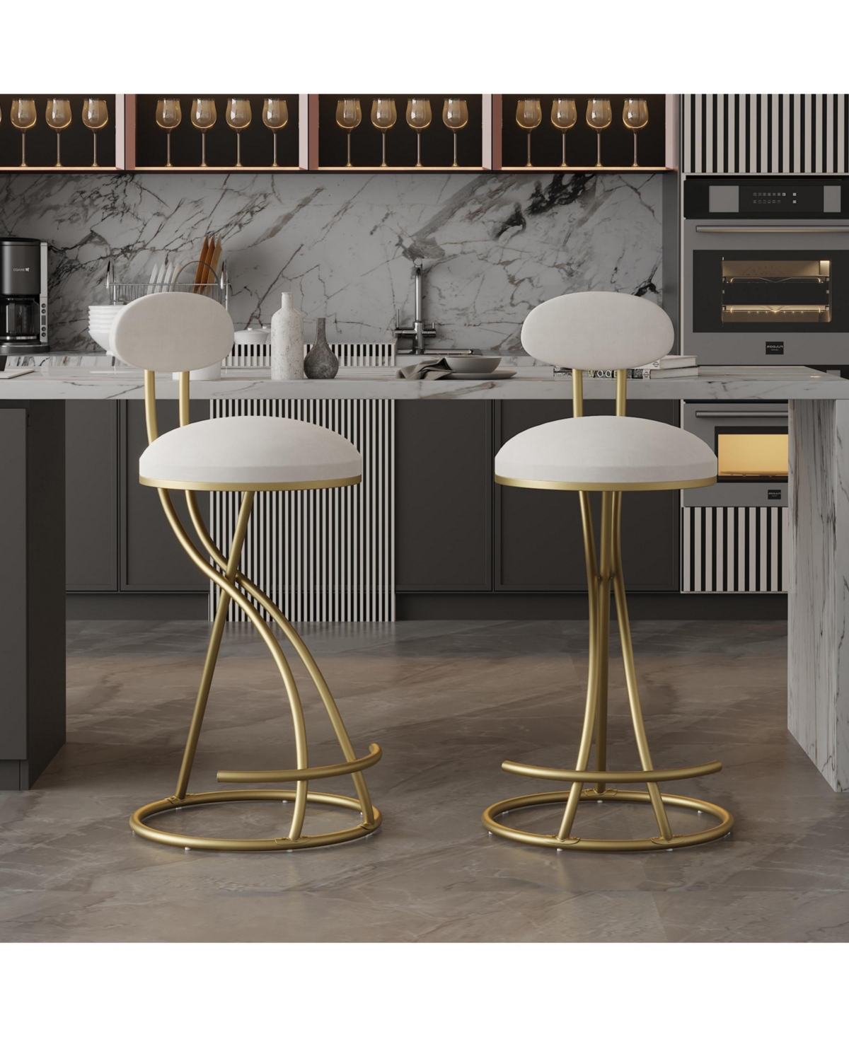 Click here for flynama Set of 2 Modern Velvet Round Bar Stools S-... prices