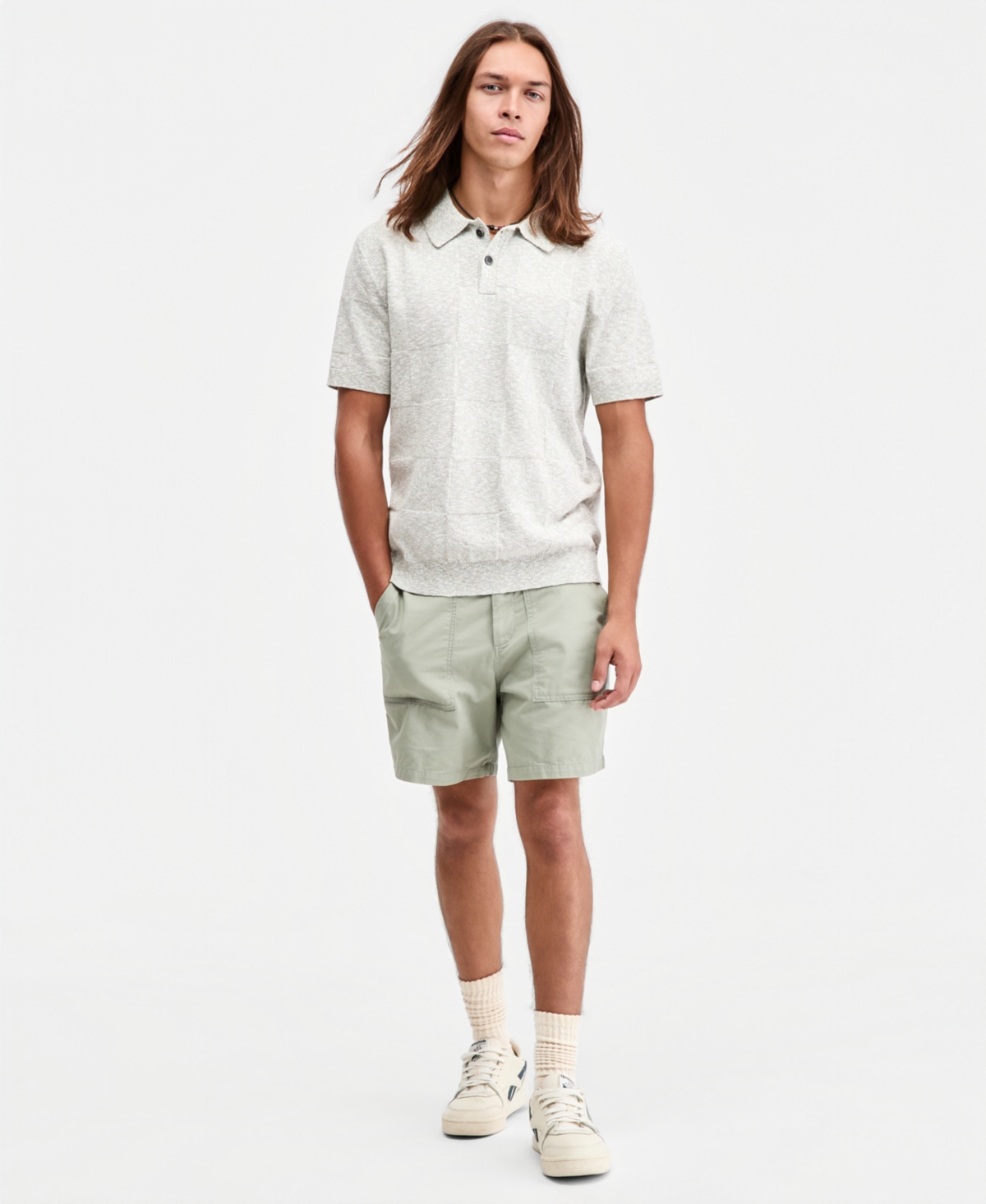 Click here for Sun + Stone Mens Square Stitch Marled Polo Shirt... prices