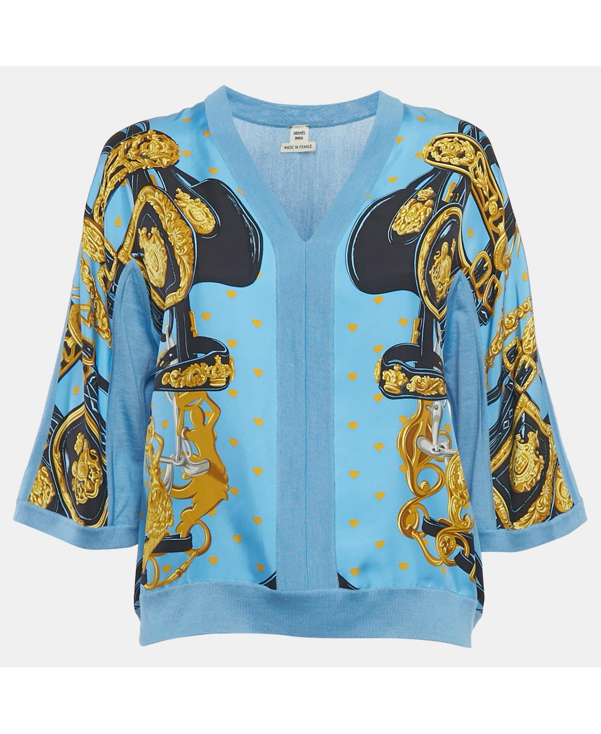Click here for Pre-Owned Hermes Womens Printed Silk And Knit V-Ne... prices