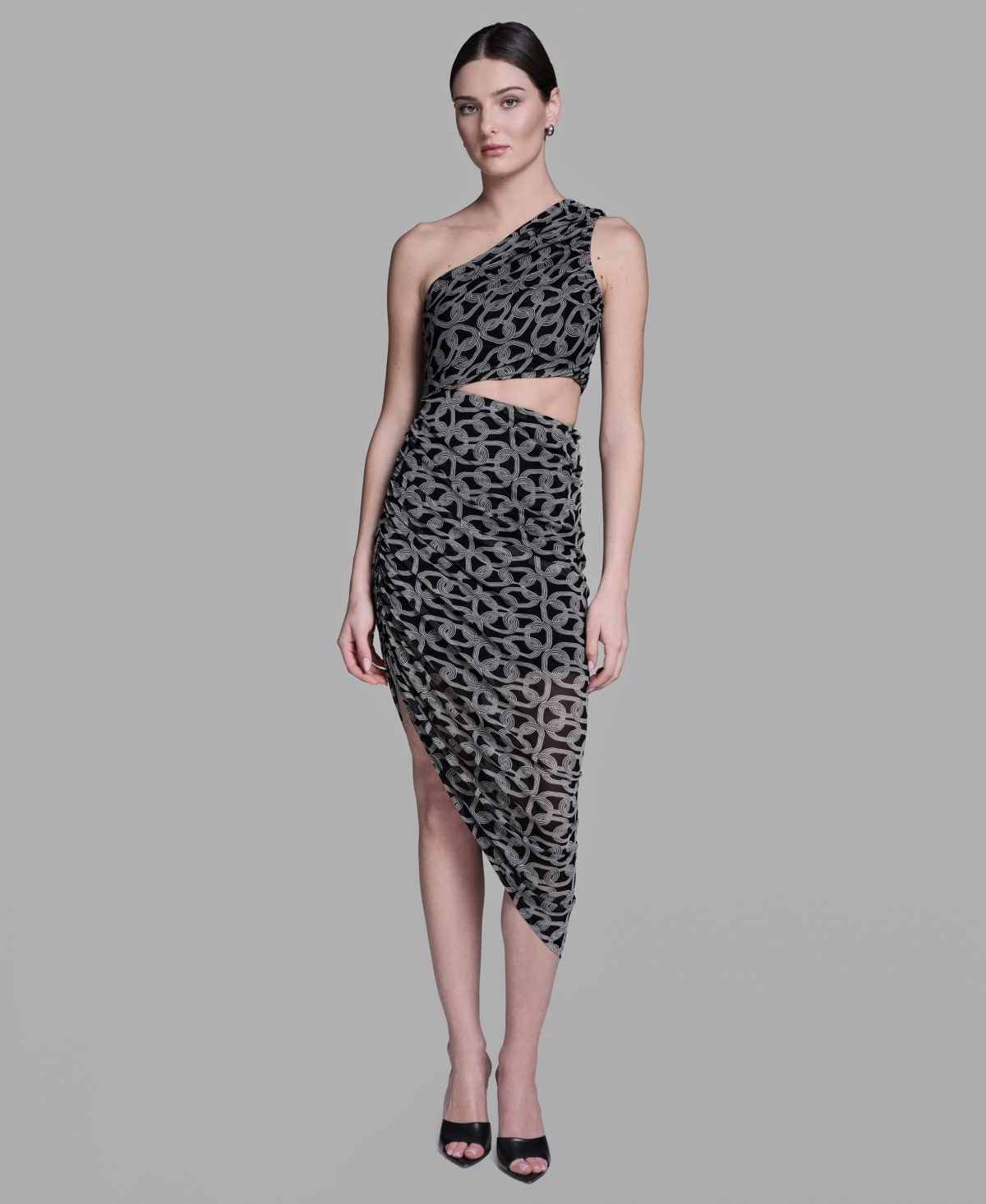 Click here for Bcbg Womens One-Shoulder Midi Dress - Black/Ecru prices