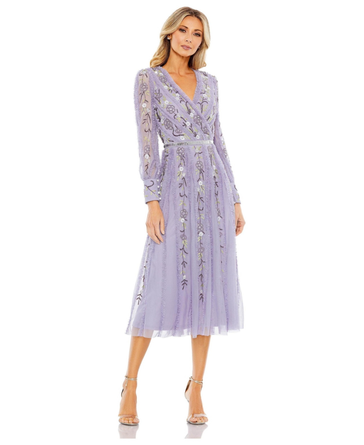 Click here for Mac Duggal Womens Long Sleeve Embroidered Wrap Mid... prices
