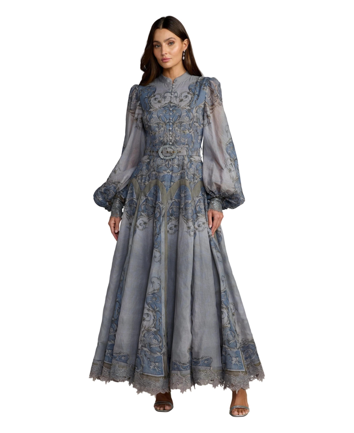 Click here for Mac Duggal Petite Baroque Print Bishop Sleeve A-Li... prices