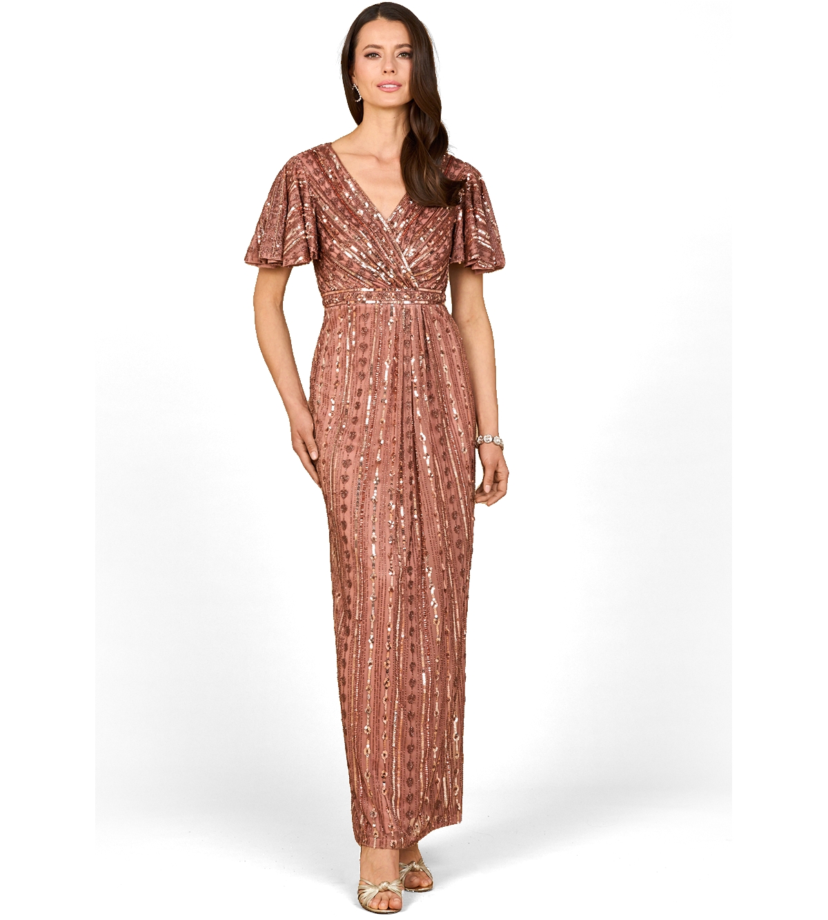 Click here for Lara Womens Fully Beaded Gown with Flutter Sleeves... prices