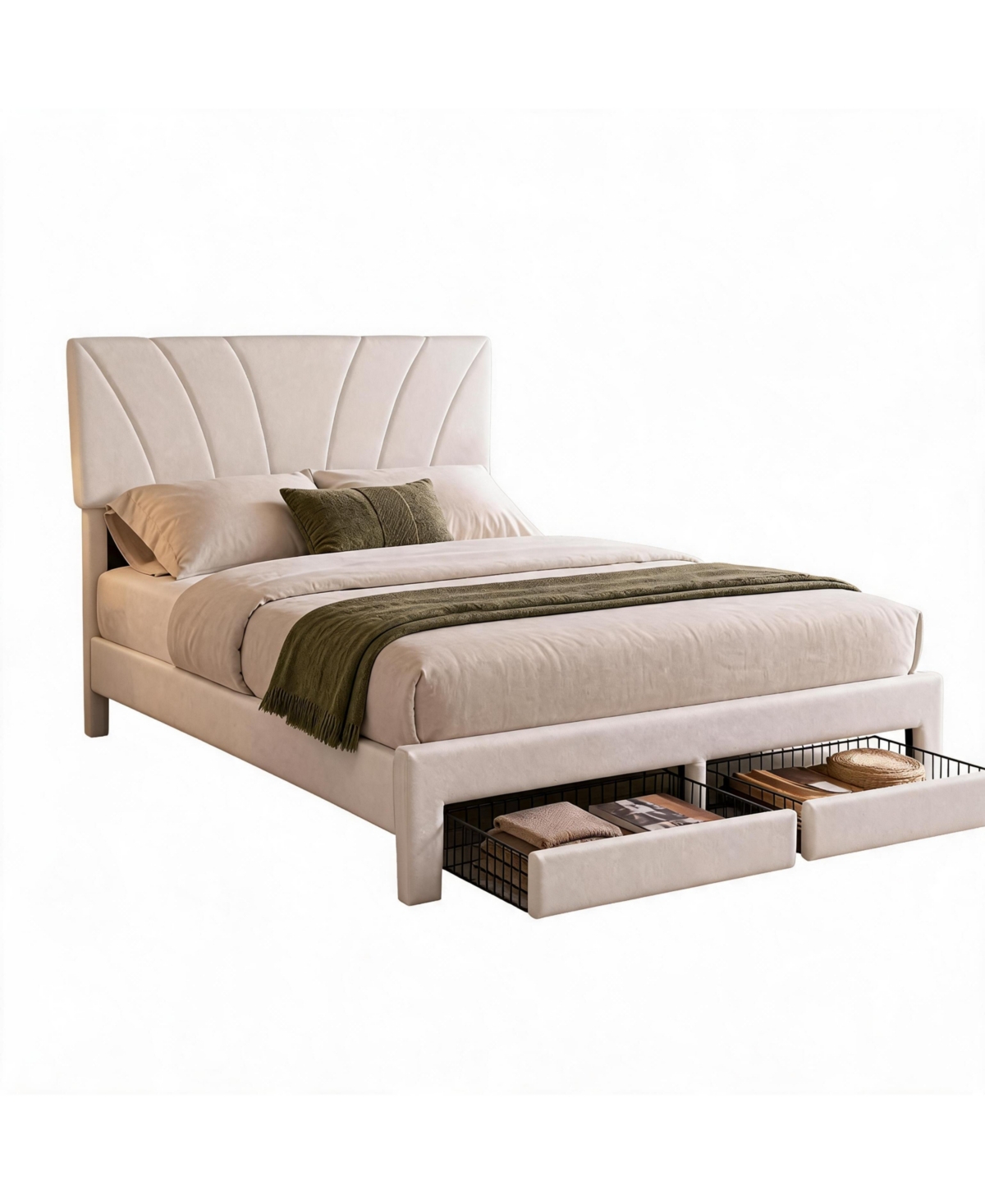 Click here for gaomon Velvet Upholstered Platform Bed with 2 Stor... prices