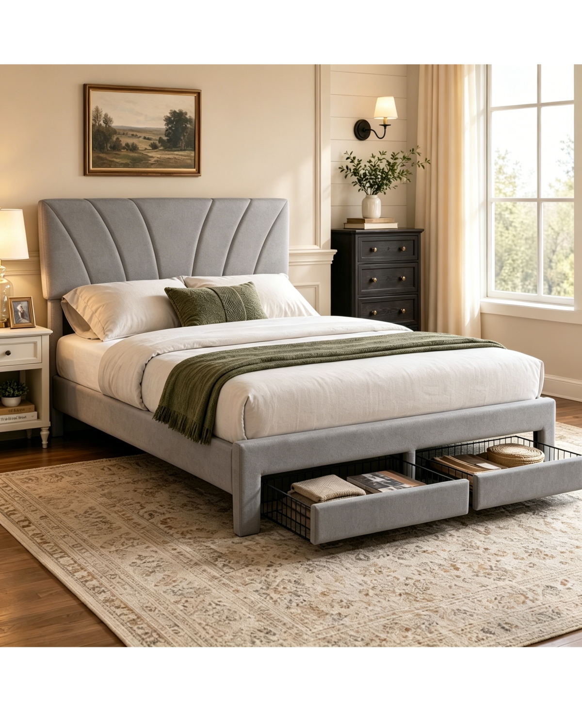 Click here for gaomon Velvet Upholstered Platform Bed with 2 Stor... prices
