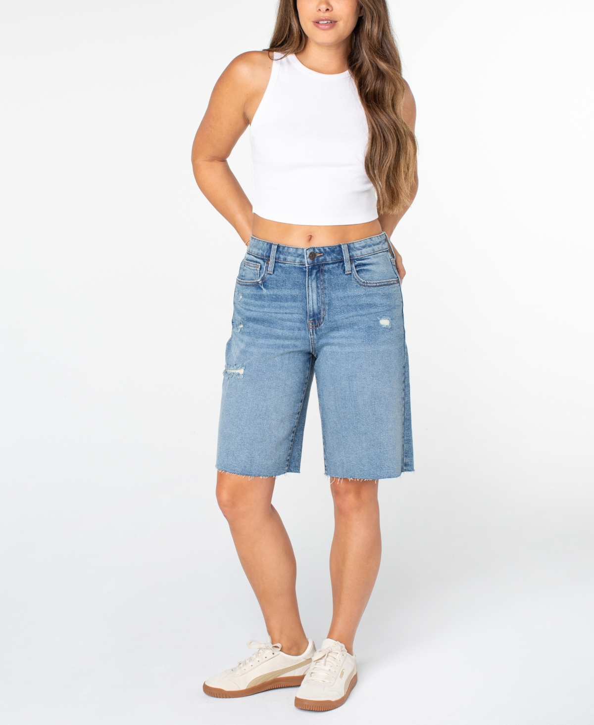 Click here for Celebrity Pink Womens High-Rise Raw-Hem Bermuda Sh... prices