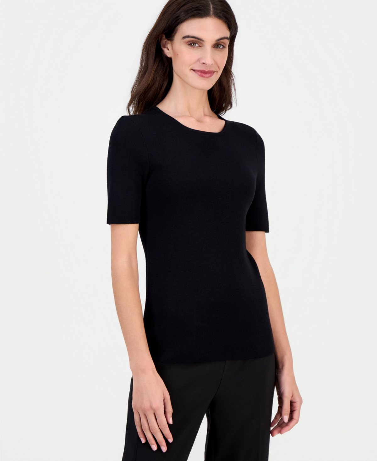 Click here for Tahari Asl Womens Fine-Rib Crewneck Sweater T-Shir... prices