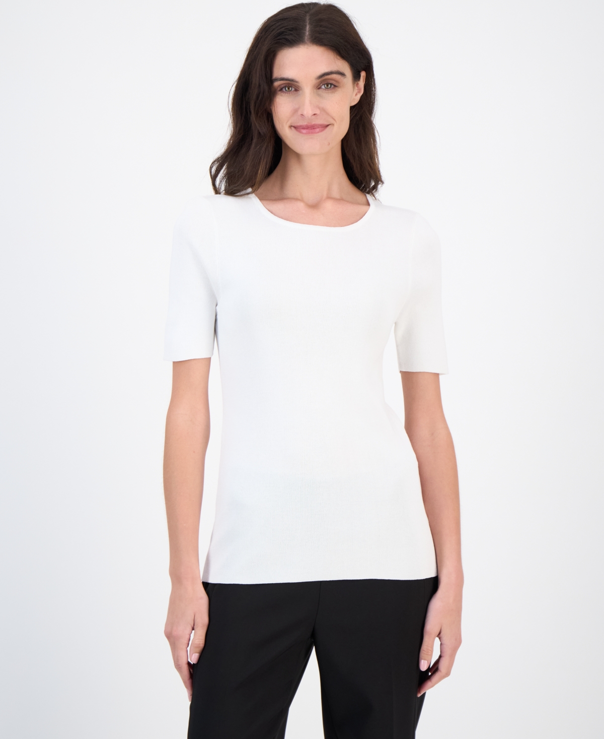 Click here for Tahari Asl Womens Fine-Rib Crewneck Sweater T-Shir... prices