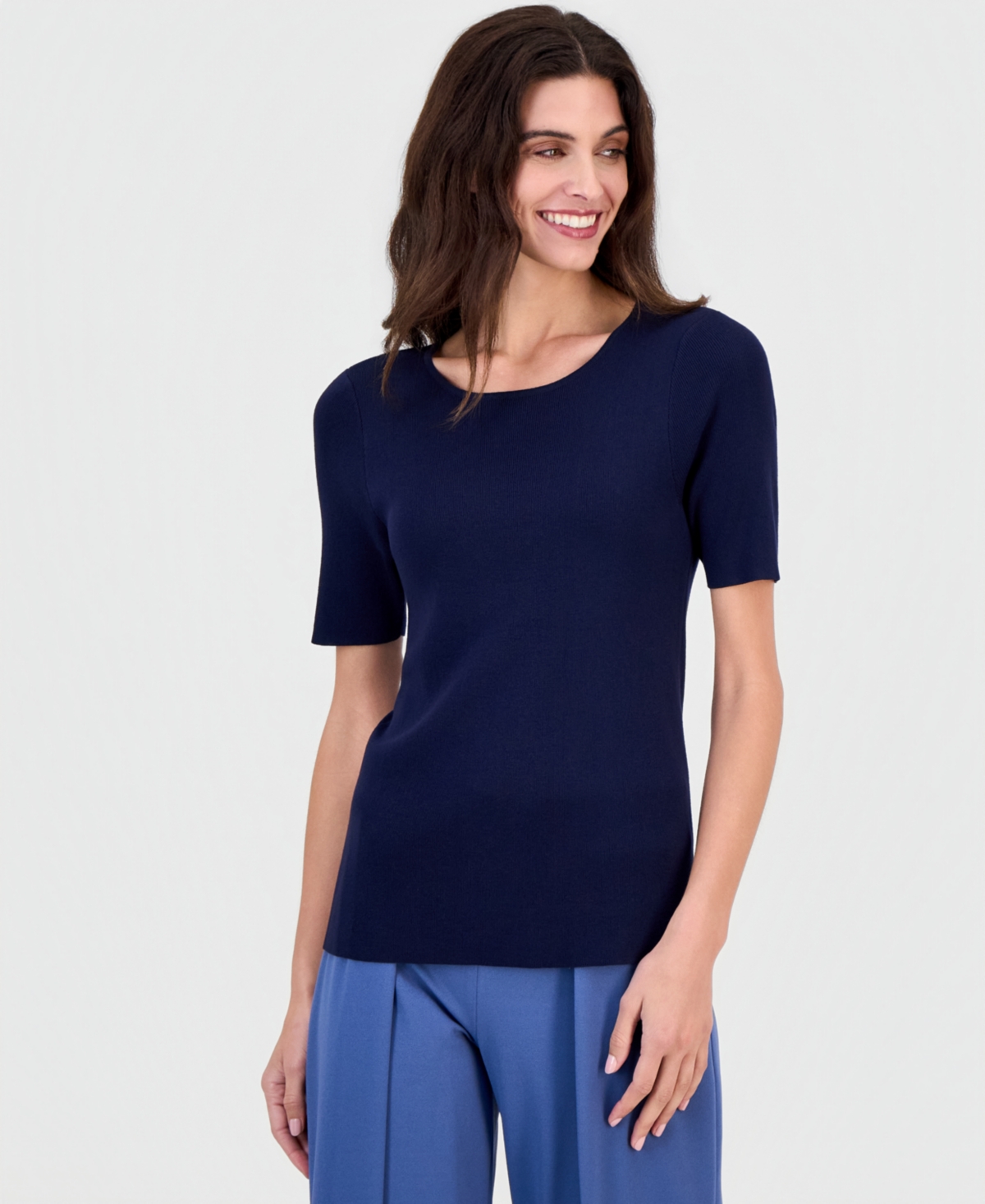 Click here for Tahari Asl Womens Fine-Rib Crewneck Sweater T-Shir... prices