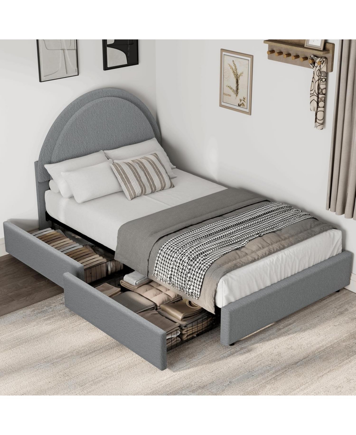 Click here for gaomon Boucle Bed Frame with Storage Drawers  Upho... prices
