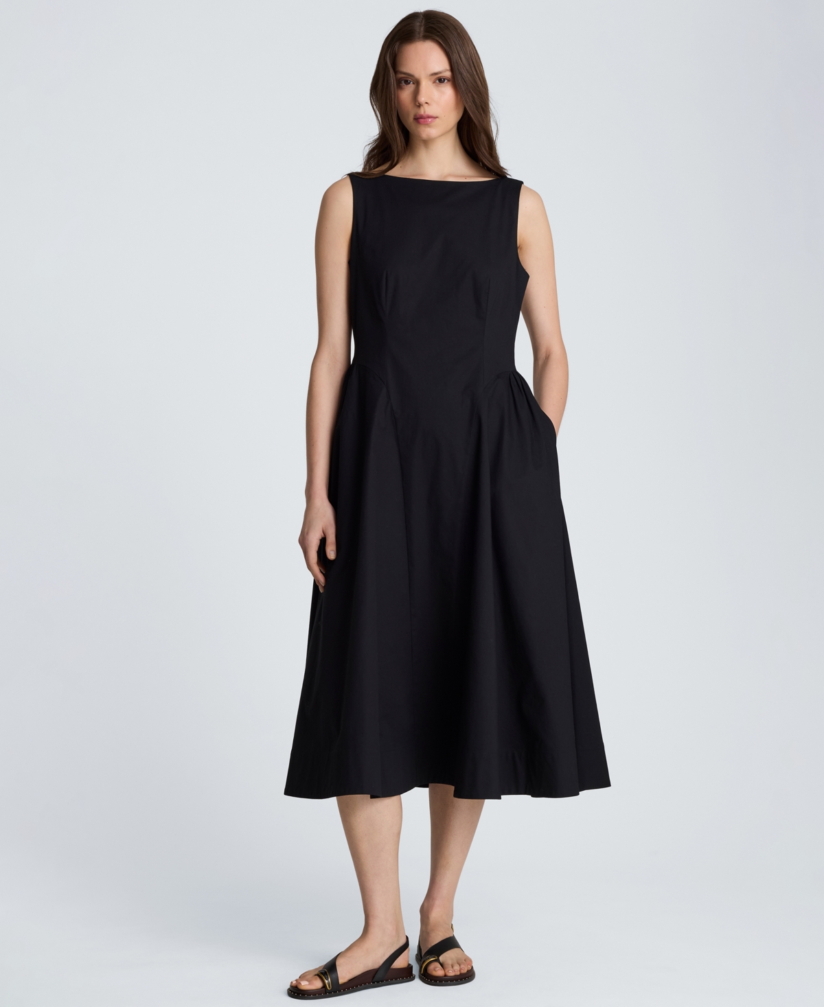 Click here for Kenneth Cole Womens Sleeveless Boat Neck Midi Dres... prices