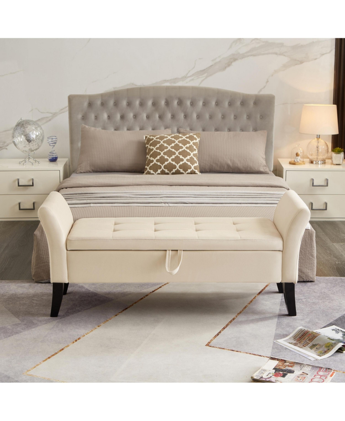 Click here for Flynama 51.5 Beige Milk Velvet Curved Arm Storage... prices