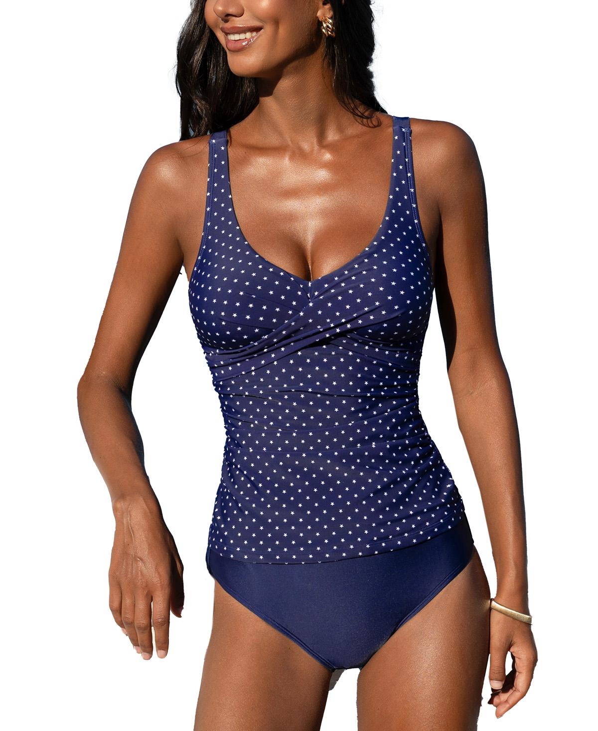 Click here for Cupshe Womens Wrapped Tankini Top & Tropical Mid-R... prices