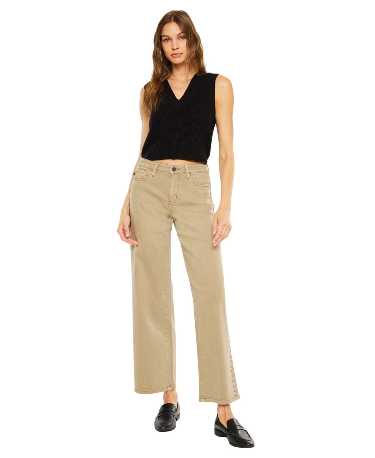 Click here for KanCan Womens Ellie Mid Rise Wide Leg Jeans - Tan... prices