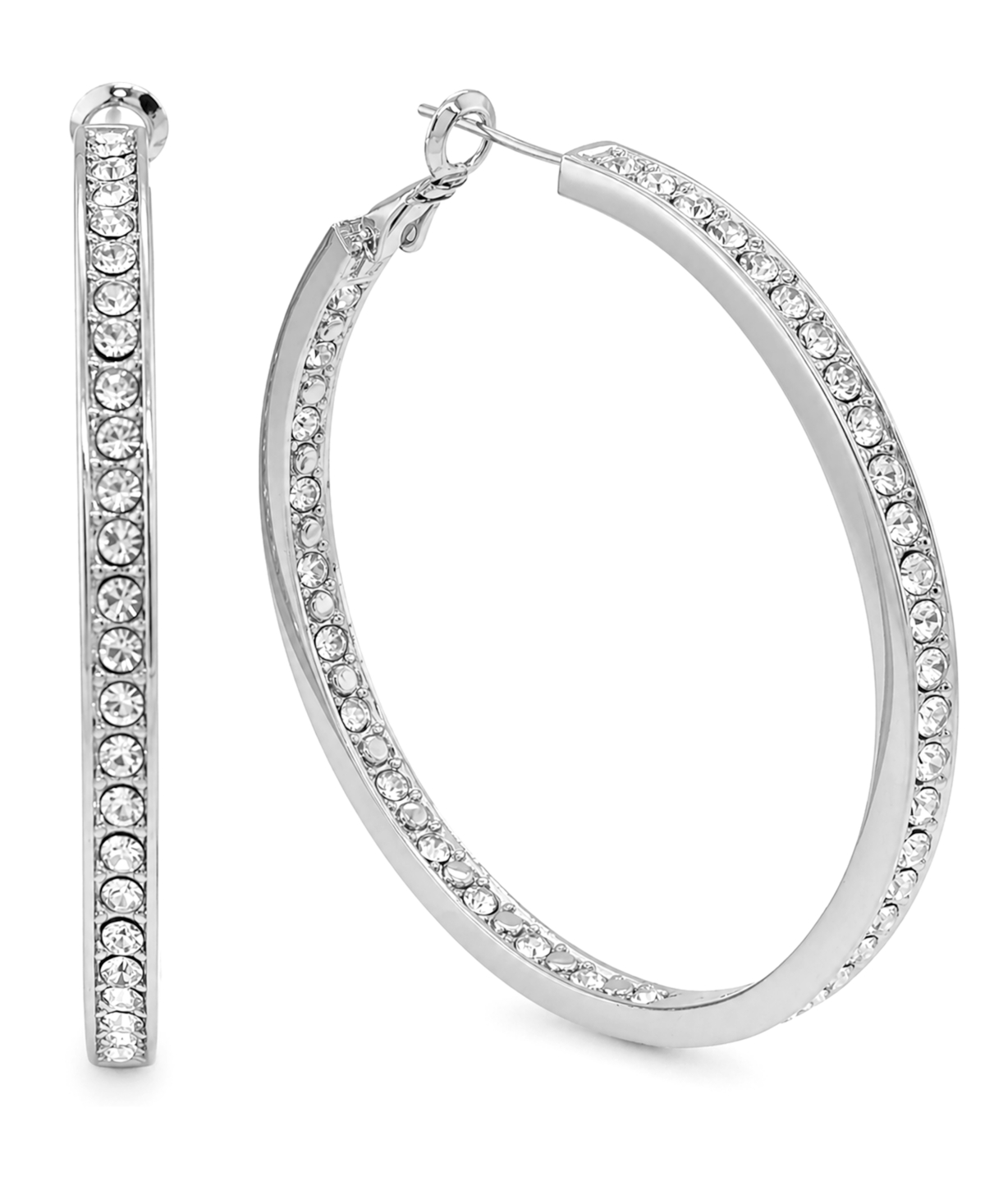 And Now This Large Crystal Inside Out Medium Hoop in Silver Plate Earrings - Silver