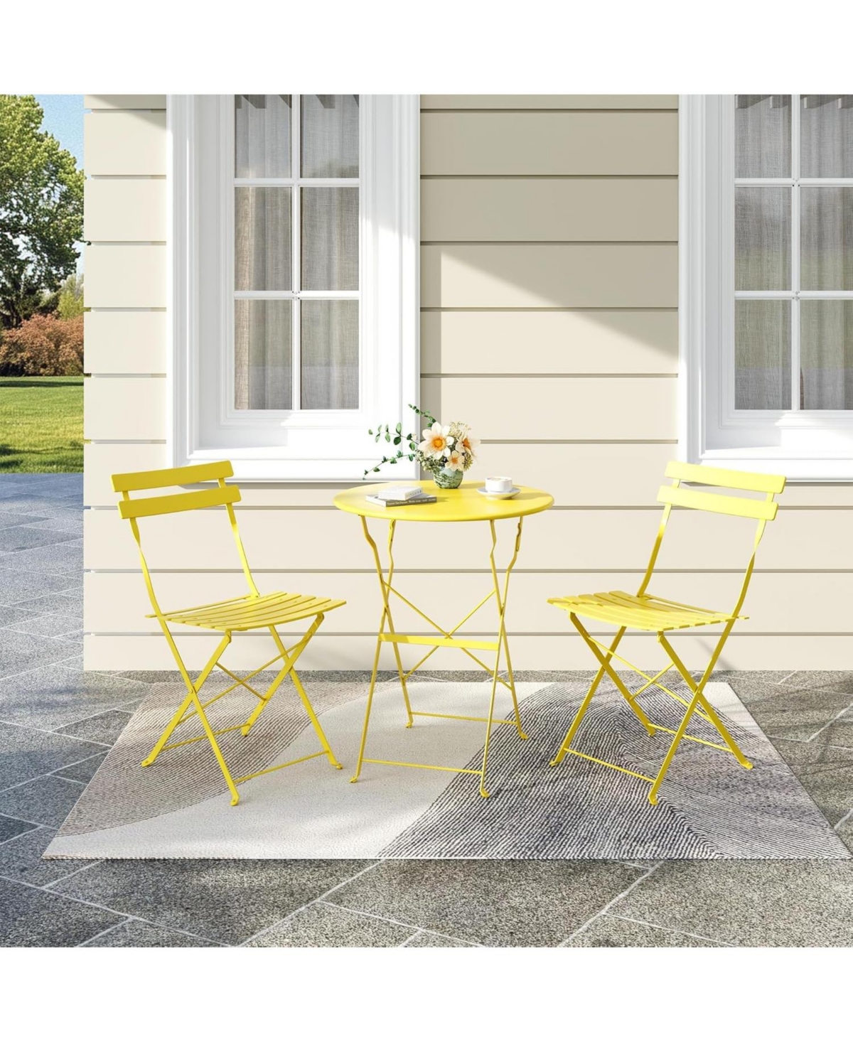 Click here for gaomon 3 Piece Folding Bistro Set Metal Table and... prices