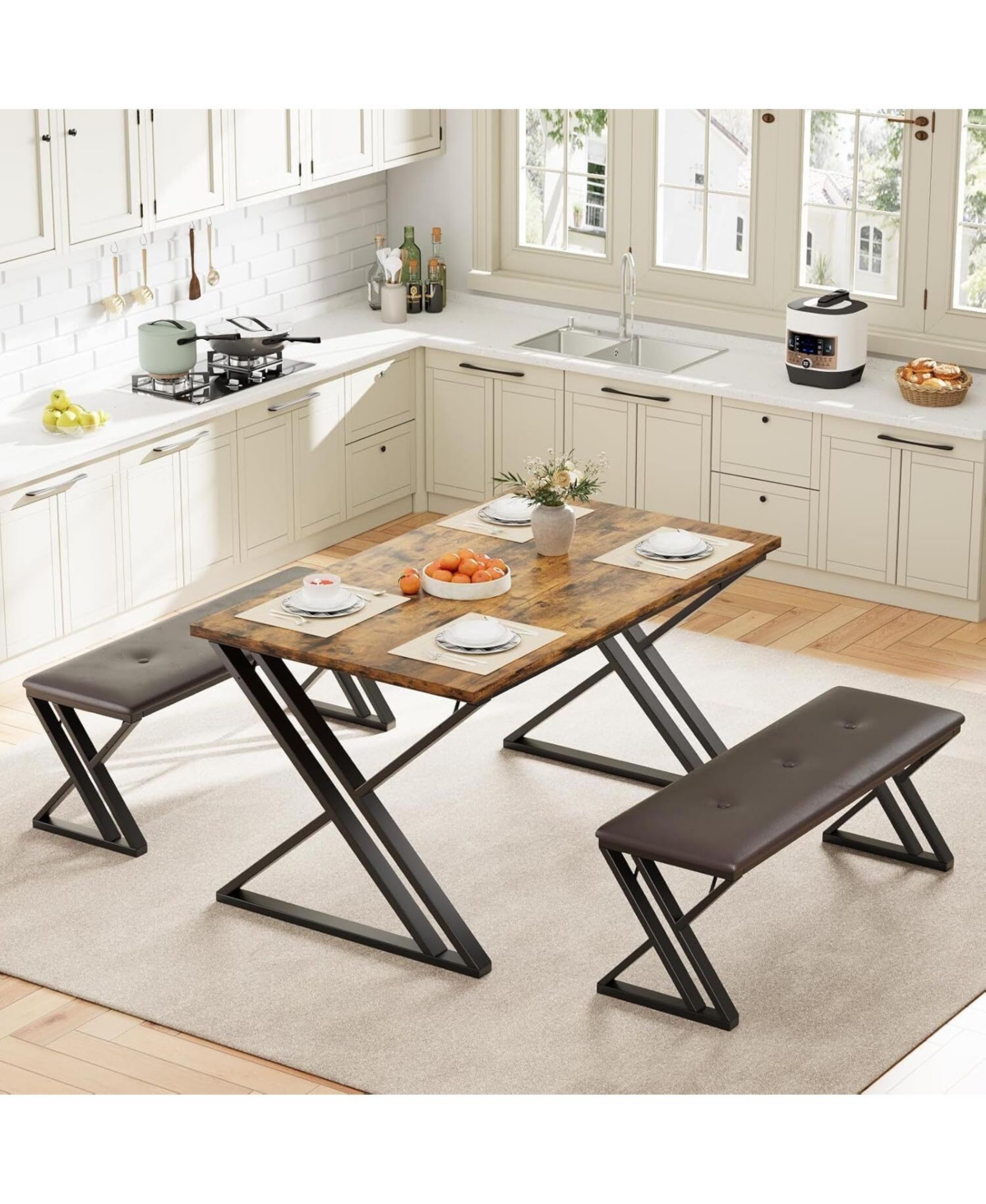 Click here for gaomon Dining Table Set for 4 with 2 Upholstered B... prices