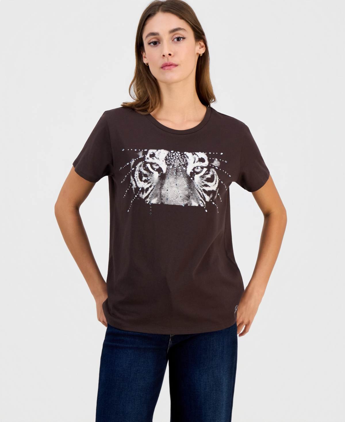 Click here for Guess Womens Tiger Eyes Graphic Crewneck Cotton Ea... prices