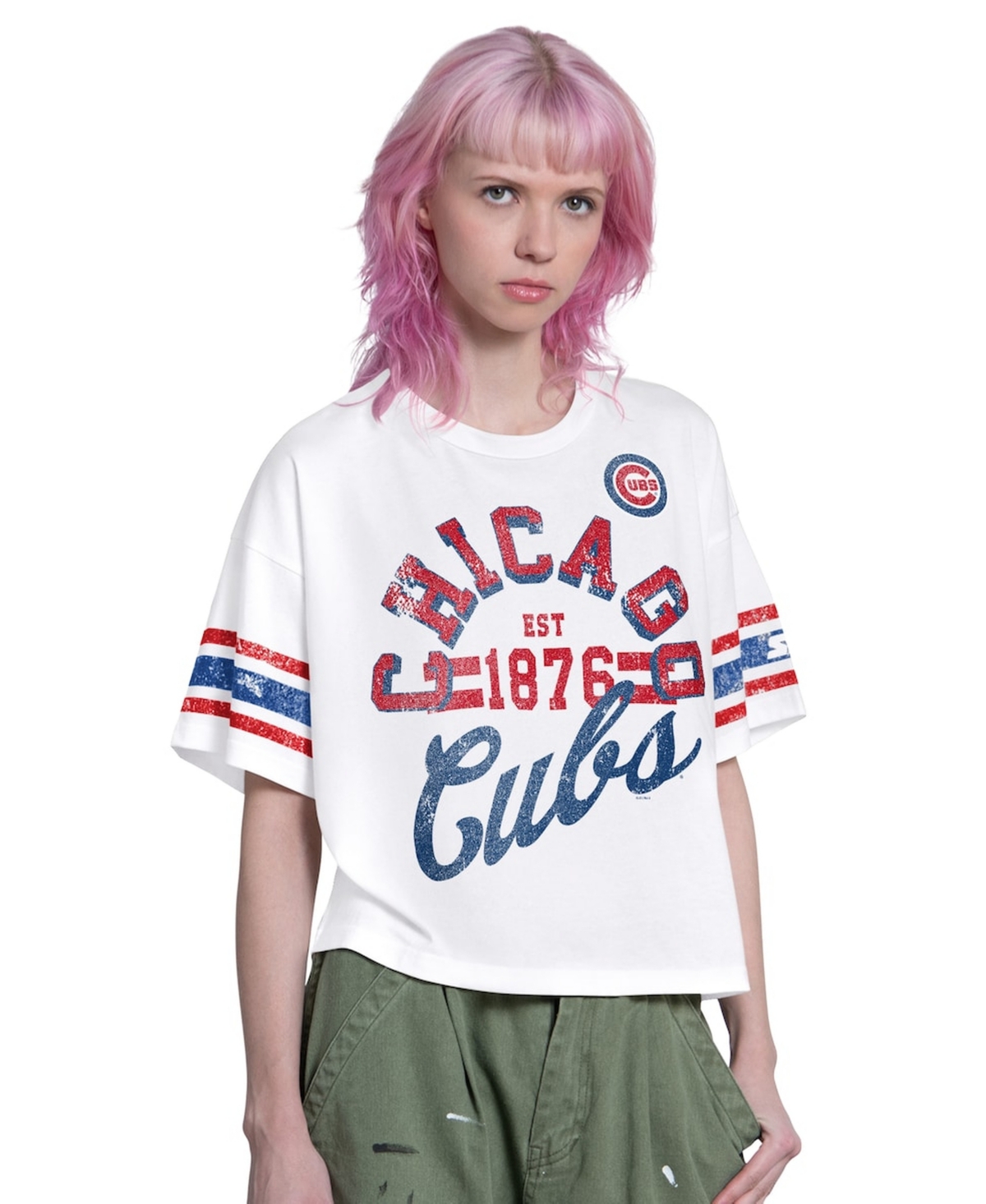 Click here for Starter Womens White Chicago Cubs Cropped Hurry Up... prices