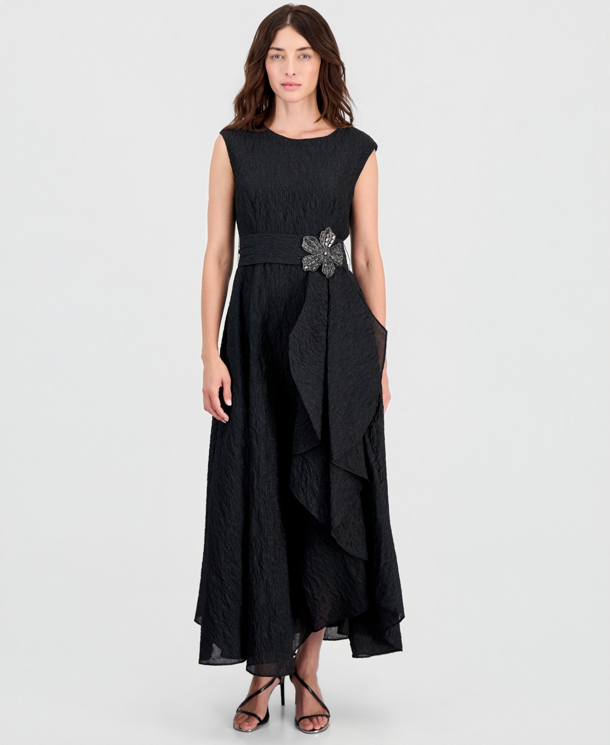 Click here for Tahari Asl Womens Boat-Neck Embellished Crinkle Ta... prices