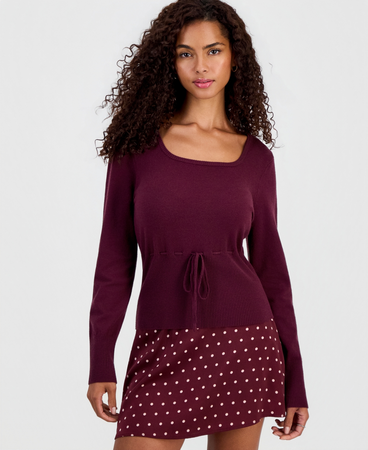 Click here for Hooked Up by Iot Juniors Tie-Detail Sweater - Mauv... prices