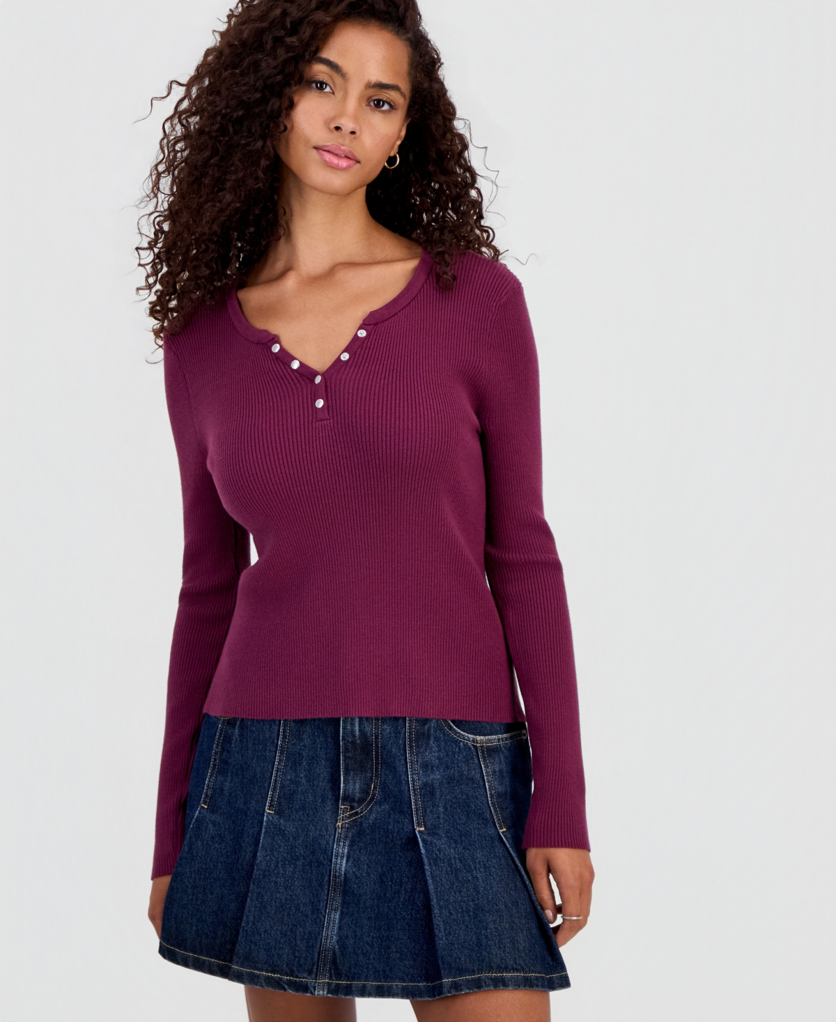 Click here for Hooked Up by Iot Juniors Ribbed Snap Henley Sweate... prices