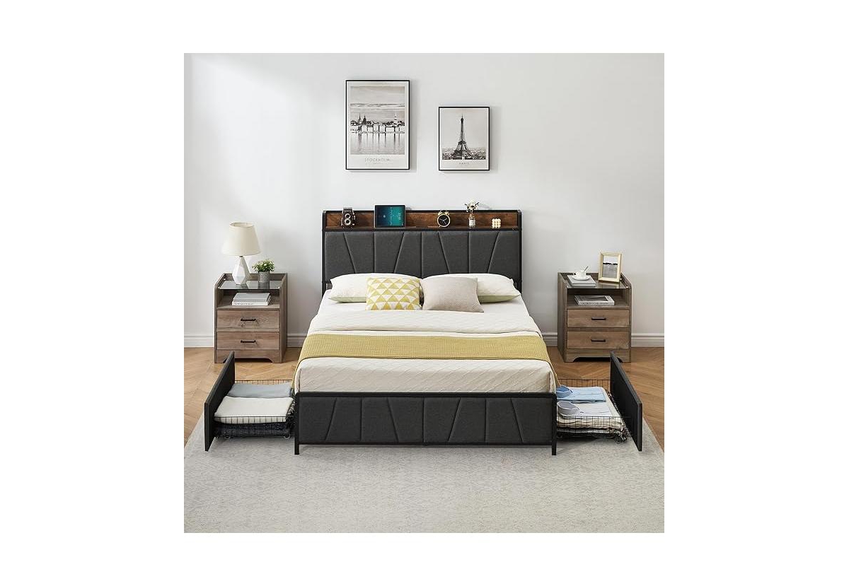Click here for homfan Upholstered Bed Frame with Storage Headboar... prices