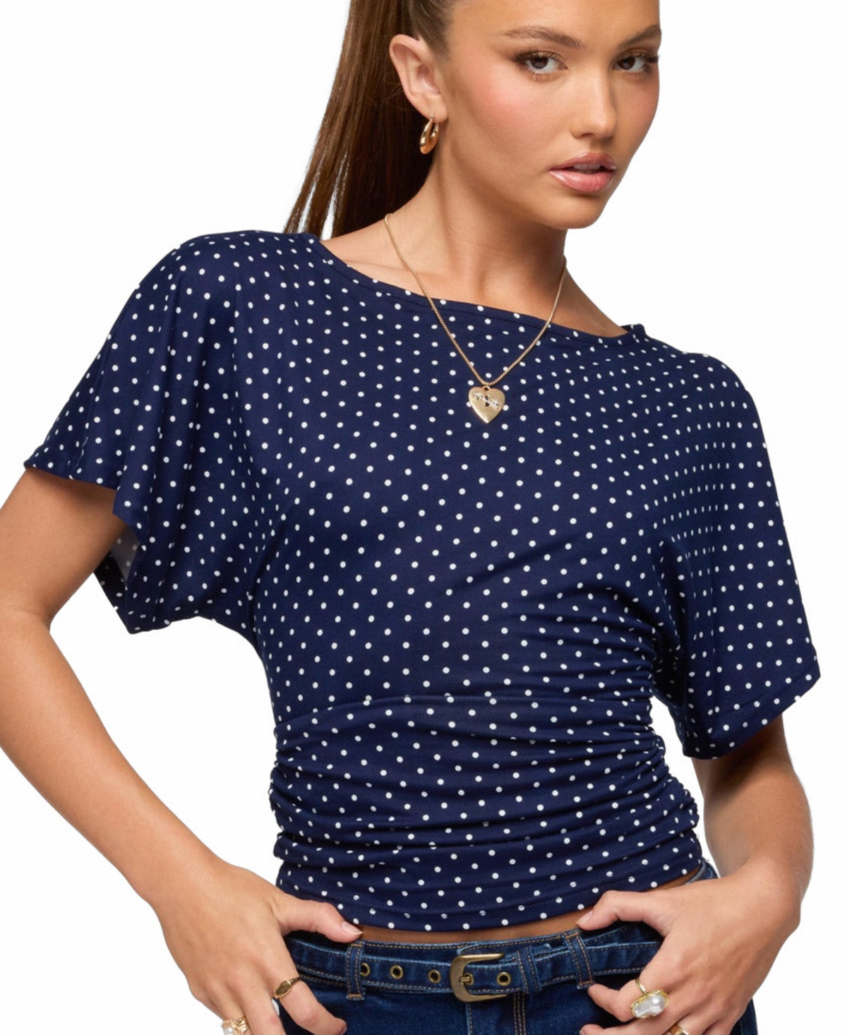 Click here for Edikted Womens Abriana Ruched Waist Top - Navy-and... prices