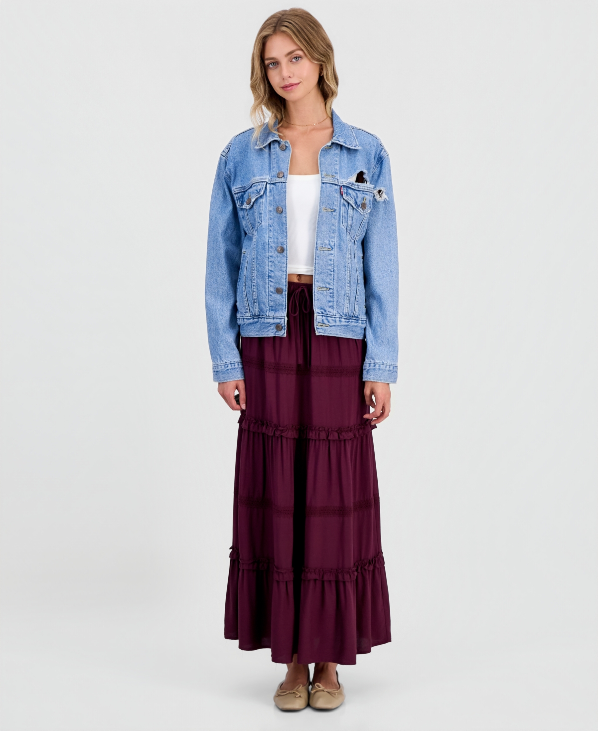 Click here for Celebrity Pink Juniors Tiered Pull-On Maxi Skirt -... prices