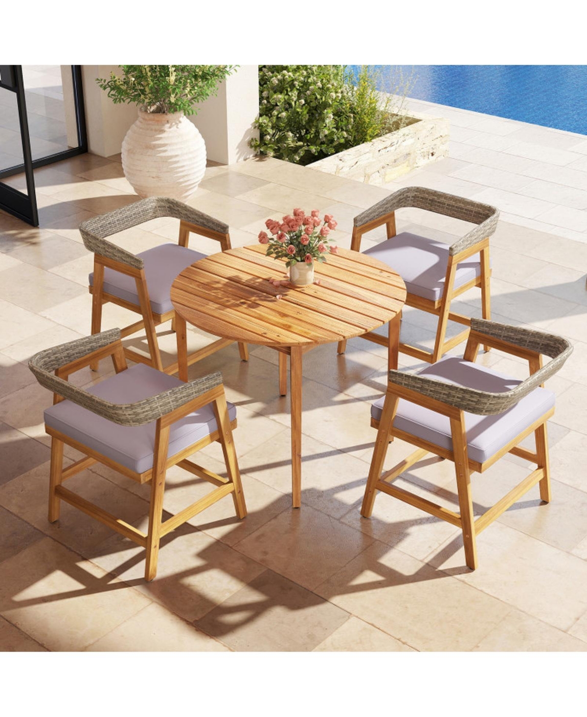 Click here for Gouun 5-Piece Outdoor Acacia Wood and Pe Rattan Pa... prices