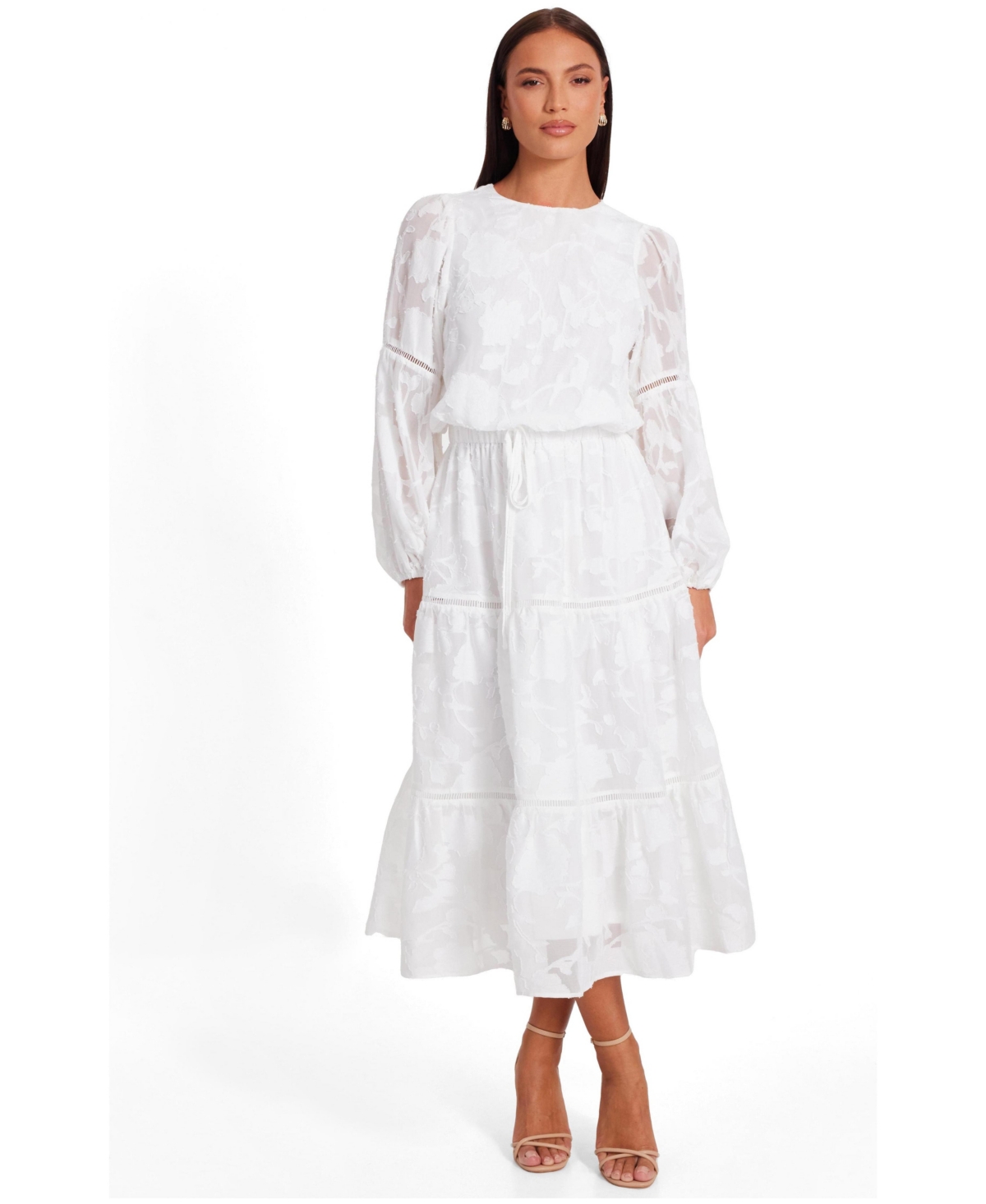 Click here for Quiz Womens Jacquard Puff Sleeve Midi Dress - Whit... prices