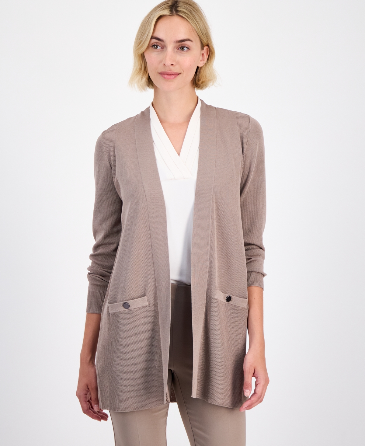 Click here for Anne Klein Womens Open-Front Buttoned-Pocket Cardi... prices