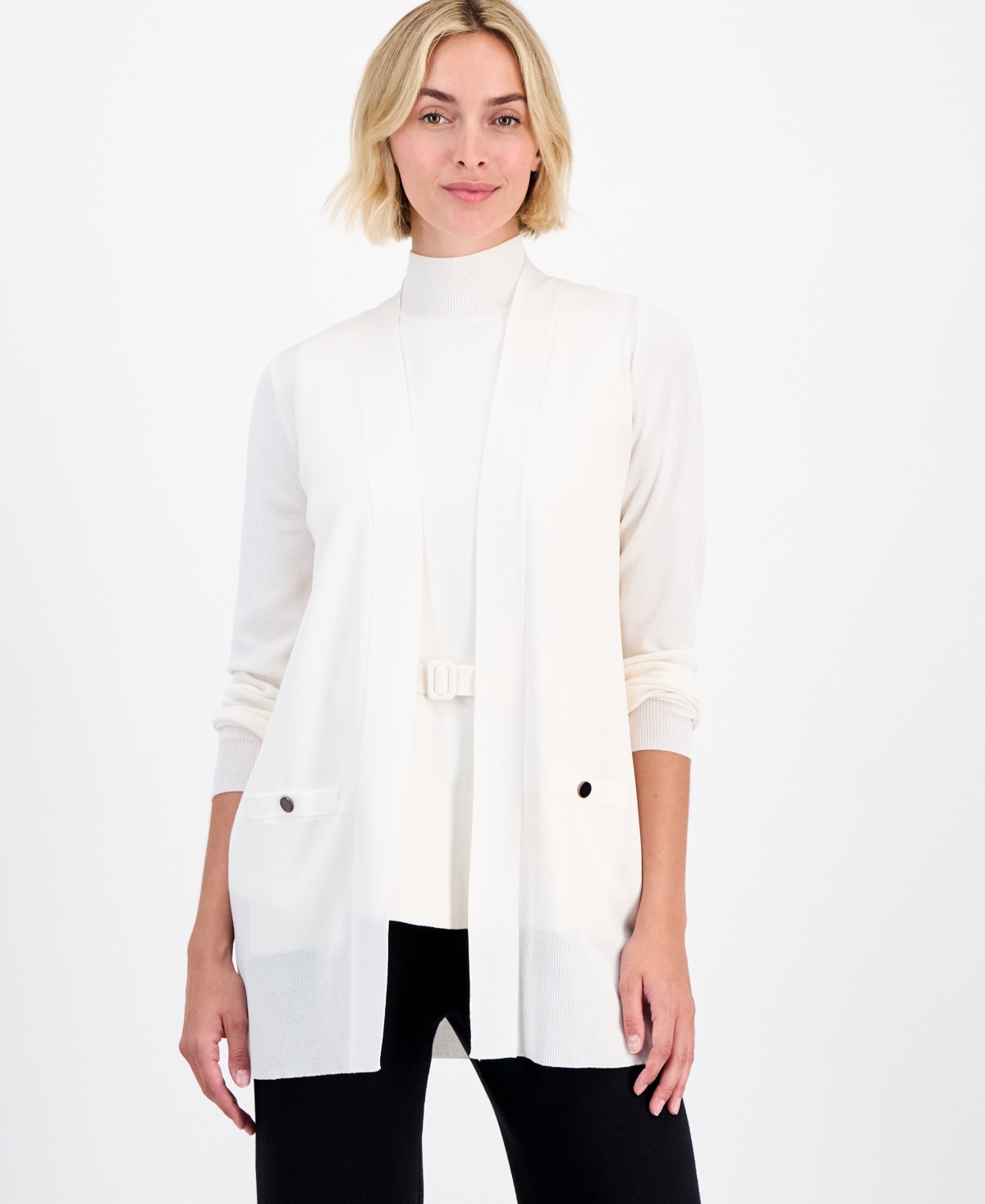 Click here for Anne Klein Womens Open-Front Buttoned-Pocket Cardi... prices