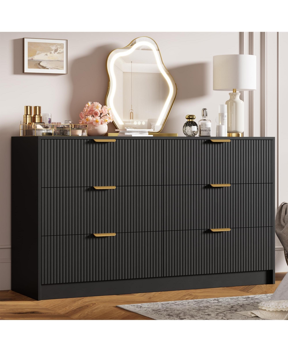Click here for homfan 6-Drawer Fluted Dresser Chest with Metal Ha... prices