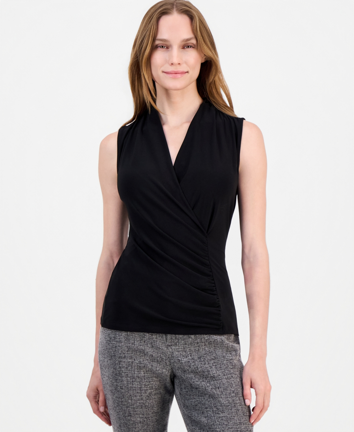 Click here for Anne Klein Womens Shirred Surplice-Neck Sleeveless... prices