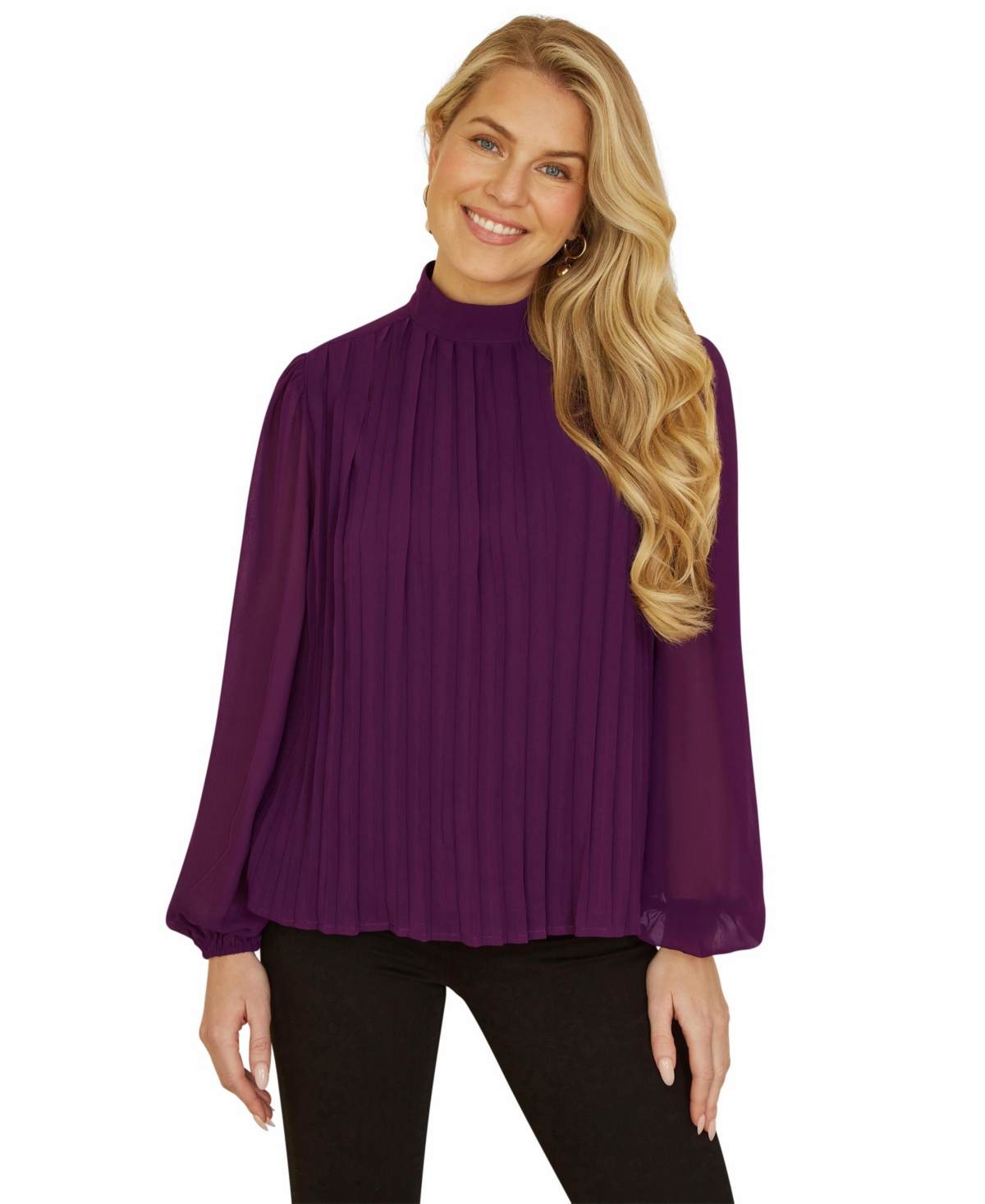 Click here for Yumi Womens Pleated Long Sleeve Top - Plum prices