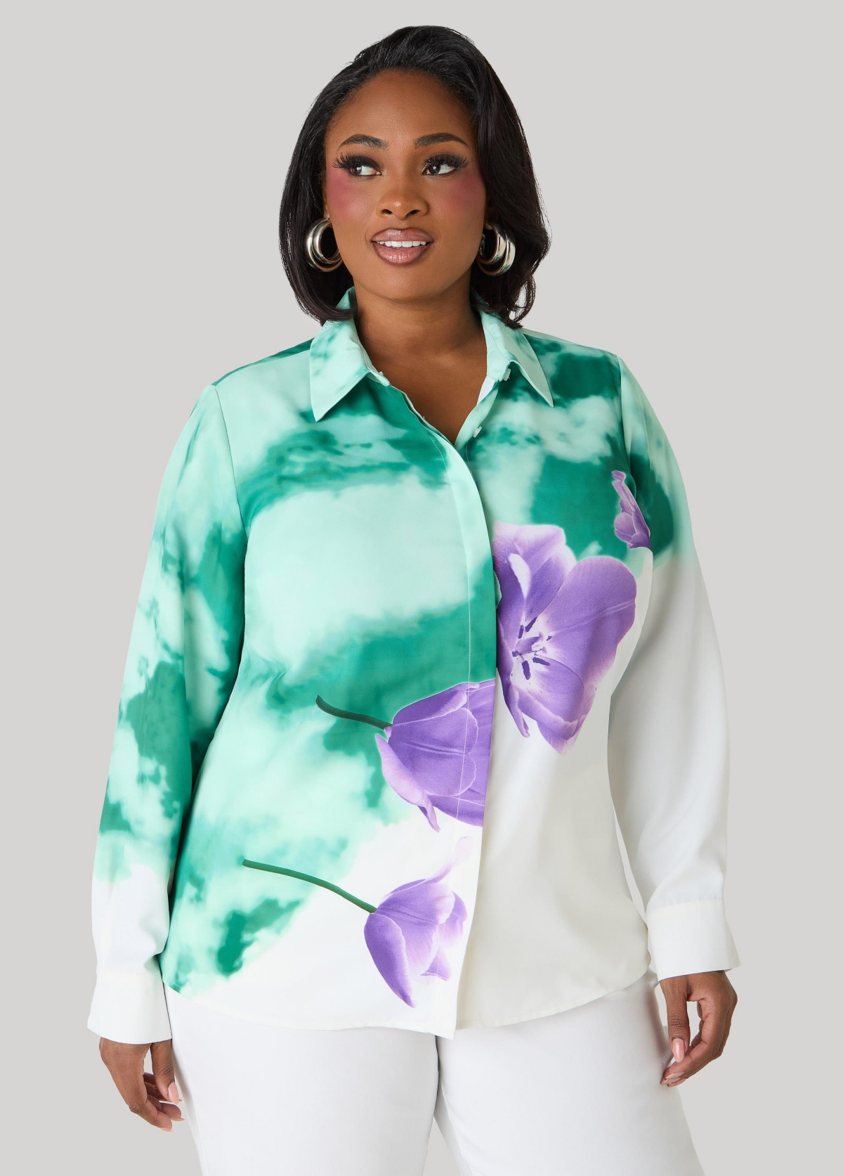 Click here for Ashley Stewart Womens Plus Size Floral Print Shirt prices