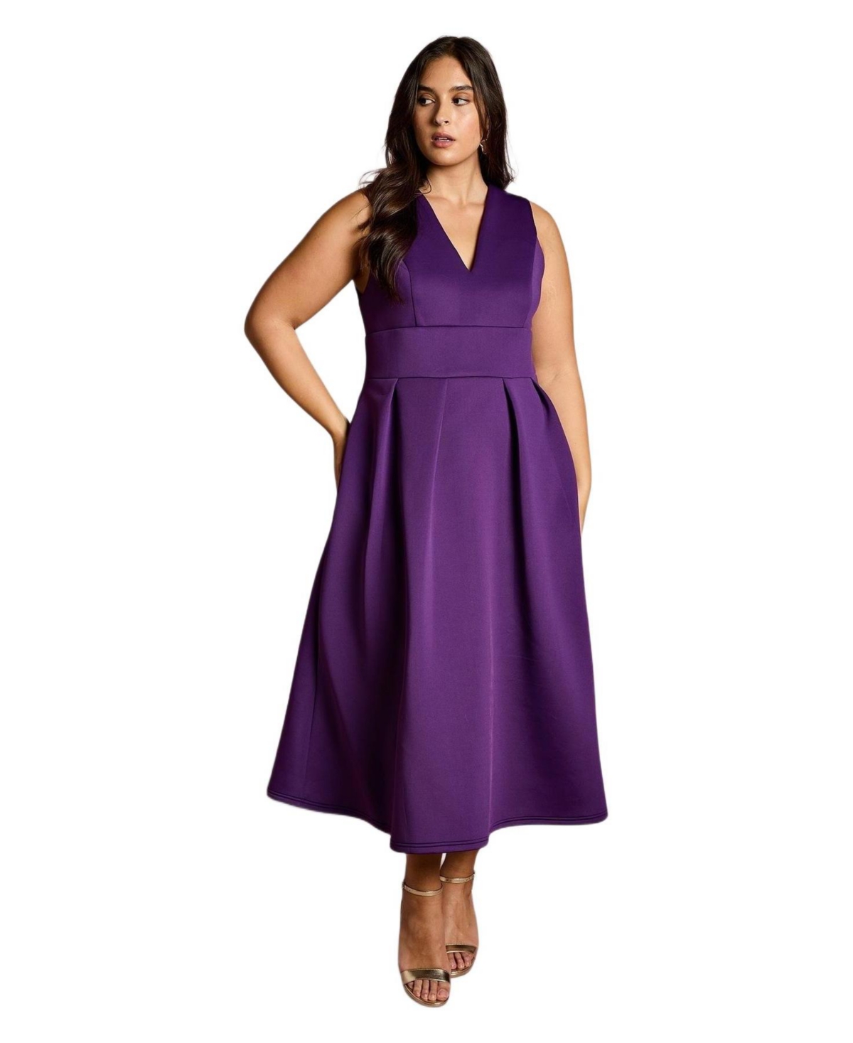 Click here for Coast Womens V-Neck Plunge Midi Dress - Purple prices