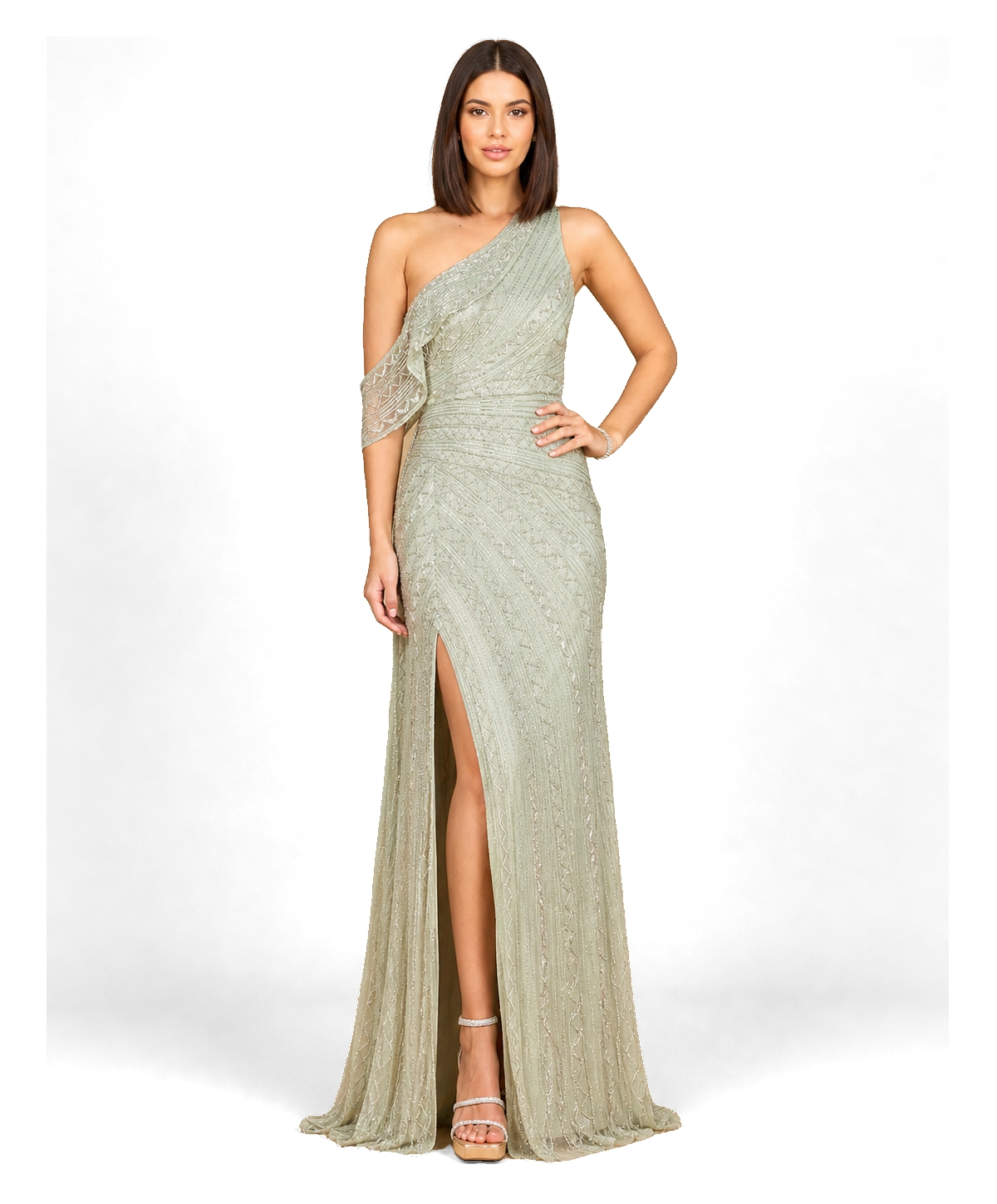 Click here for Womens Lara Beaded One Shoulder Dress with Train -... prices