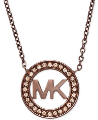 Michael Kors Ion-Plated Pavé Logo Pendant Necklace - Macy's