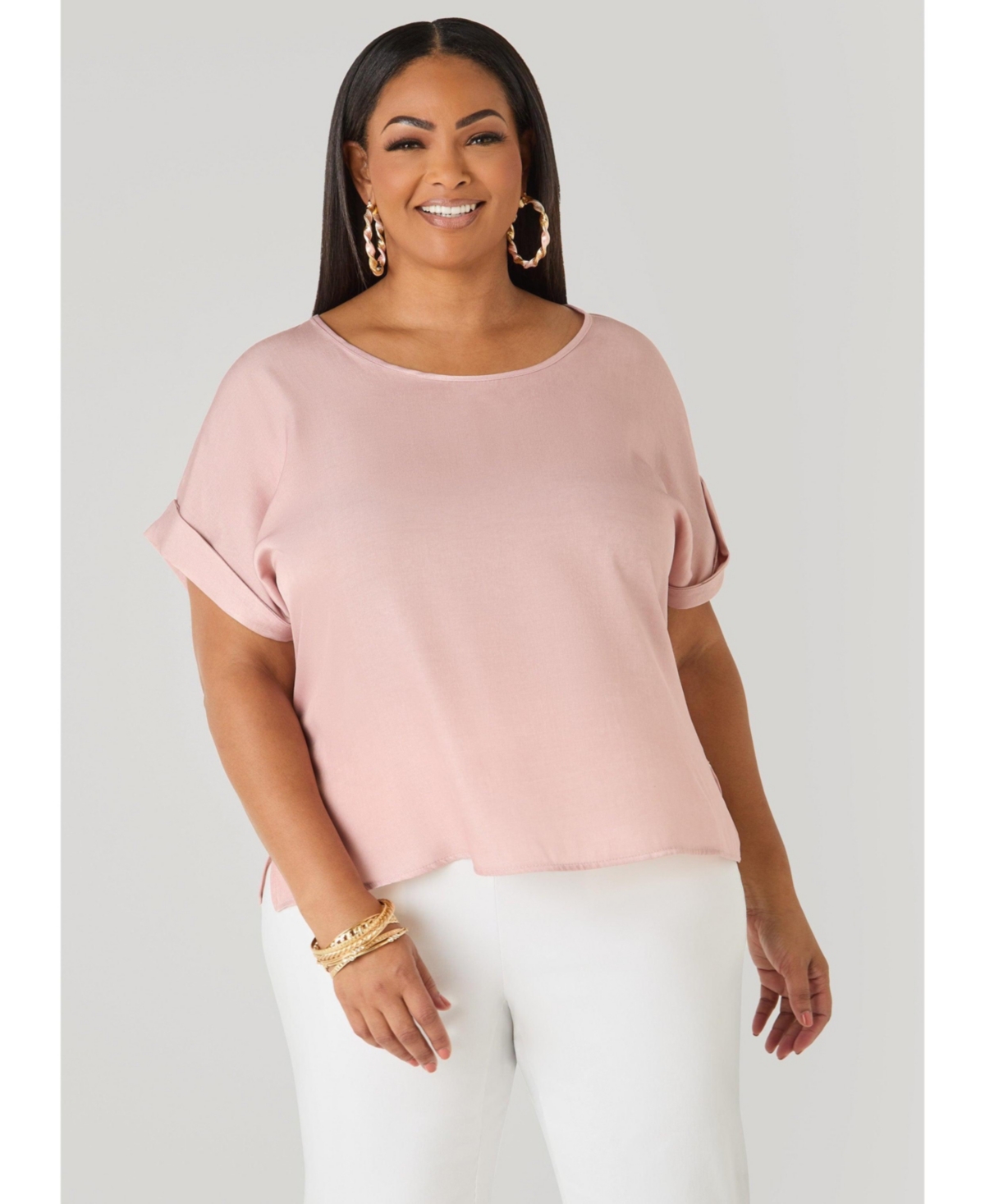 Click here for Ashley Stewart Plus Size Chambray Dolman Blouse wi... prices