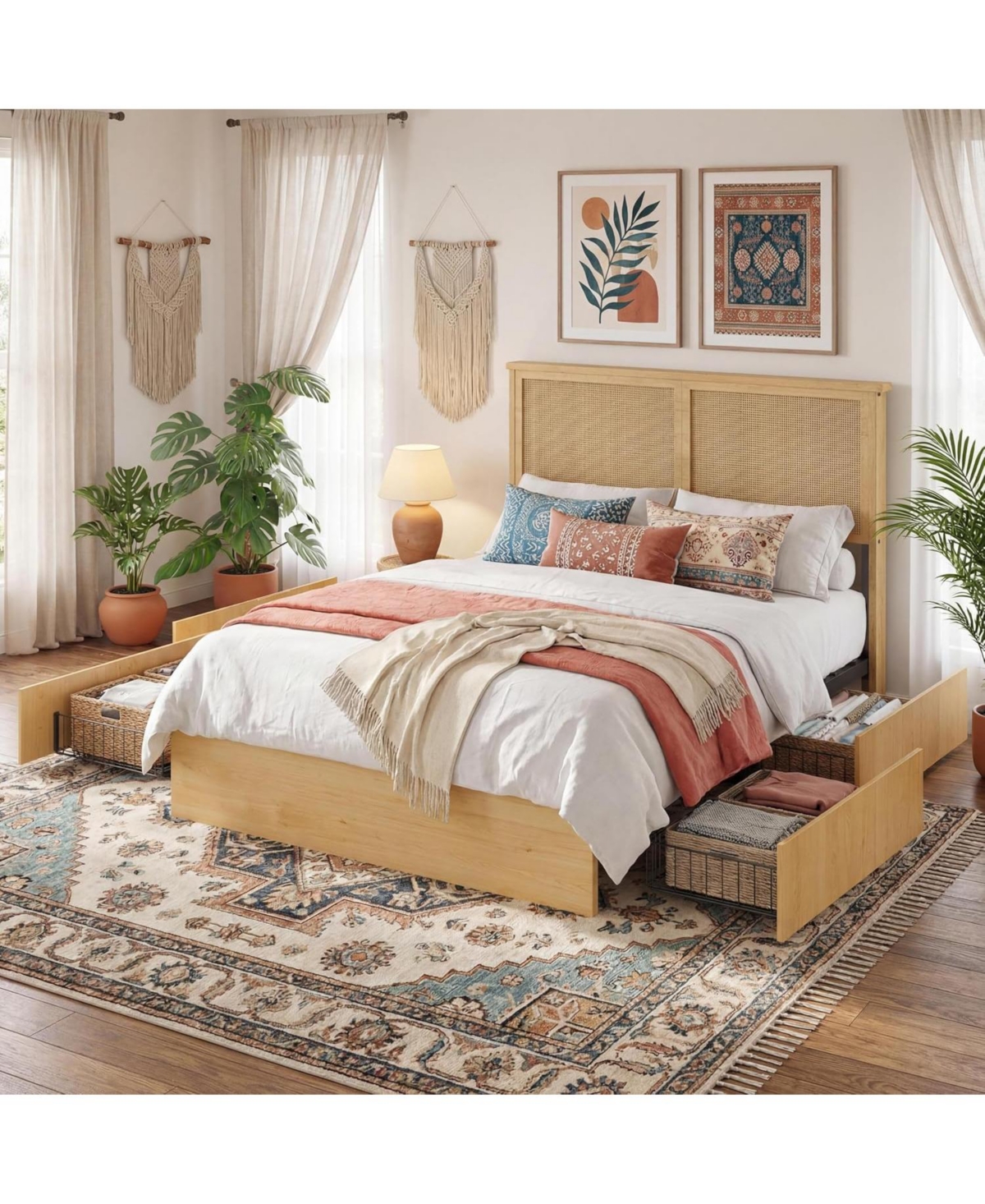 Click here for gaomon square rattan bed frame with 4 storage draw... prices