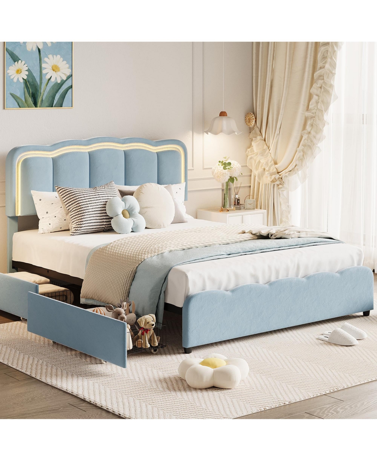 Click here for homfan Bed Frame with 2 Storage Drawers  Led Light... prices