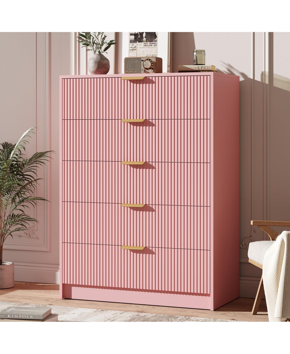 Click here for homfan 5-Drawer Fluted Dresser Chest with Metal Ha... prices